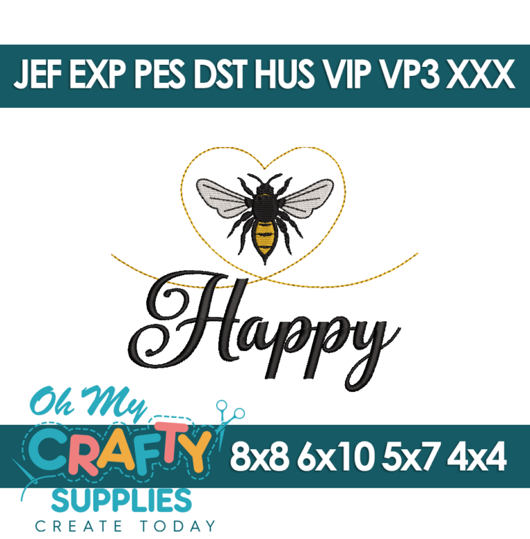 Happy Bee Embroidery Design