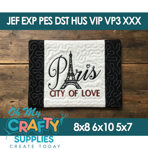 Paris Mug Rug Embroidery Design - Digital Download