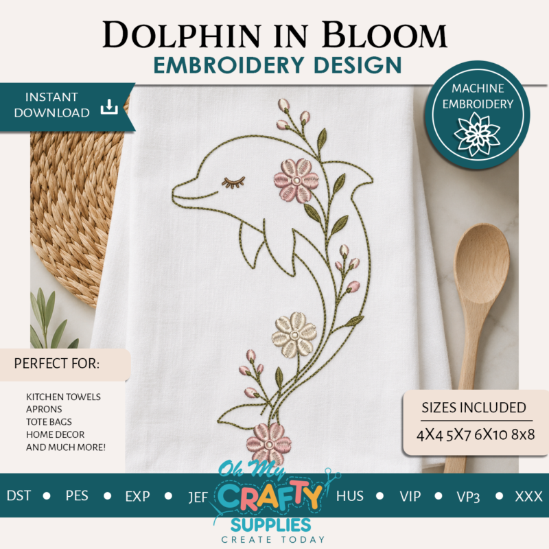 Dolphin in Bloom Embroidery Design